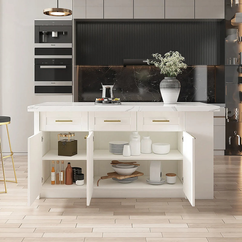 Homary Kitchen Island with Manufactured Wood Top and Storage Modern Kitchen Cabinet Reviews Wayfair